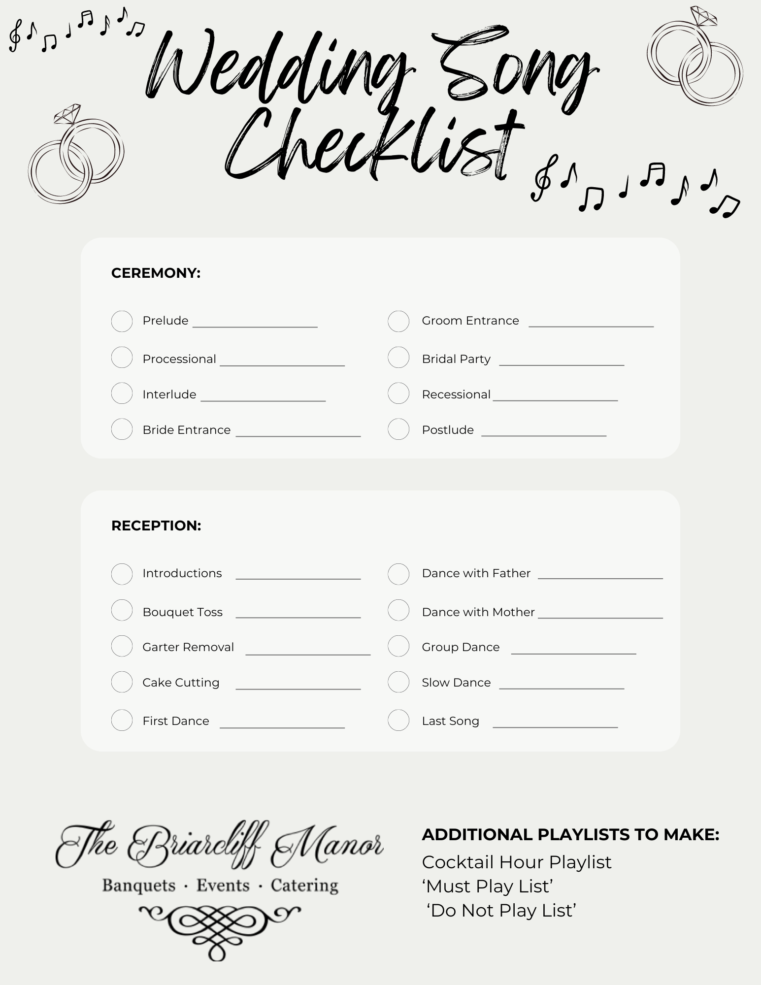 Your Wedding Song Checklist The Briarcliff Manor Your Wedding Song Checklist The Briarcliff Manor